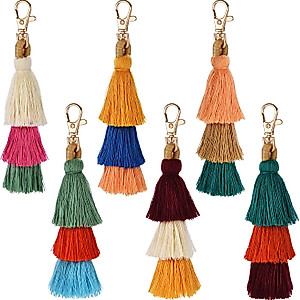 Tatuo 6 Pieces Hand Made Colorful Bohemian Tassel Charm Keychain Handbags Bag Pendant Key Ring Pom Tassels Key Chain（Color Set 1）