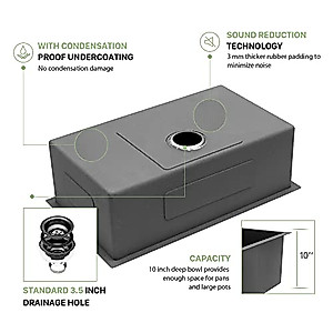 32 Inch Black Undermount Kitchen Sink - Beslend 32"x19"x10" Stainless Steel Gunmetal Black 16 Gauge 10 Inch Deep Single Bowl Basin