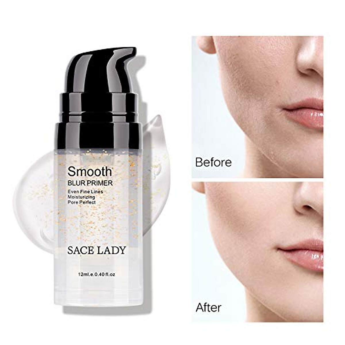 Face Makeup Primer, Big Pores Minimizer Perfect Cover, Pore Eraser Filler, Smooth Fine Lines Wrikles Makeup Base Blur Primer, Gold Foil Infused,12ml/0.40Fl Oz