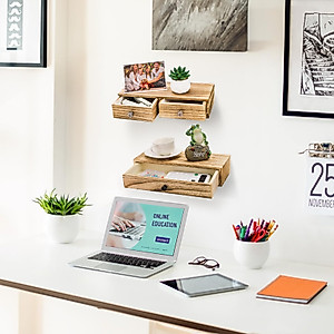 Yesland 2 Packs Floating Nightstand with Drawer - Rustic Wood Floating Wall Mounted Drawers Floating Shelf with Drawer for Living Room, Bedroom, Storage, Display - Yellowish Brown