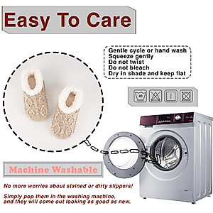 cosyone1997 Cable Knit House Slippers for Women Indoor, Sherpa Fleece Lined Soft Loafer Shoes, Winter Warm Fluffy Bedroom Fuzzy Socks Non-slip Grippers, Cozy Gifts Unique, Adult Size 7-8 Beige