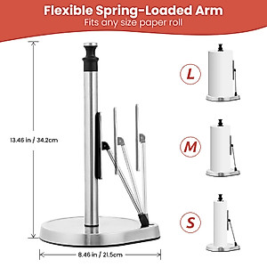 Dailyart Tension Arm Kitchen Paper Towel Holder Stand Designed for Easy One- Handed Operation - Heavy Duty Stainless Steel Paper Towel Holder Countertop, Paper Towel Rack for Standard Large Size Rolls