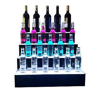 Cozyel 24 Inch 4 Step LED Lighted Liquor Bottle Display Illuminated Liquor Bottle Bar Display Stand LED Display Shelf 4 Tier Home Commercial Bar Drinks Lighting Shelves with Remote Control