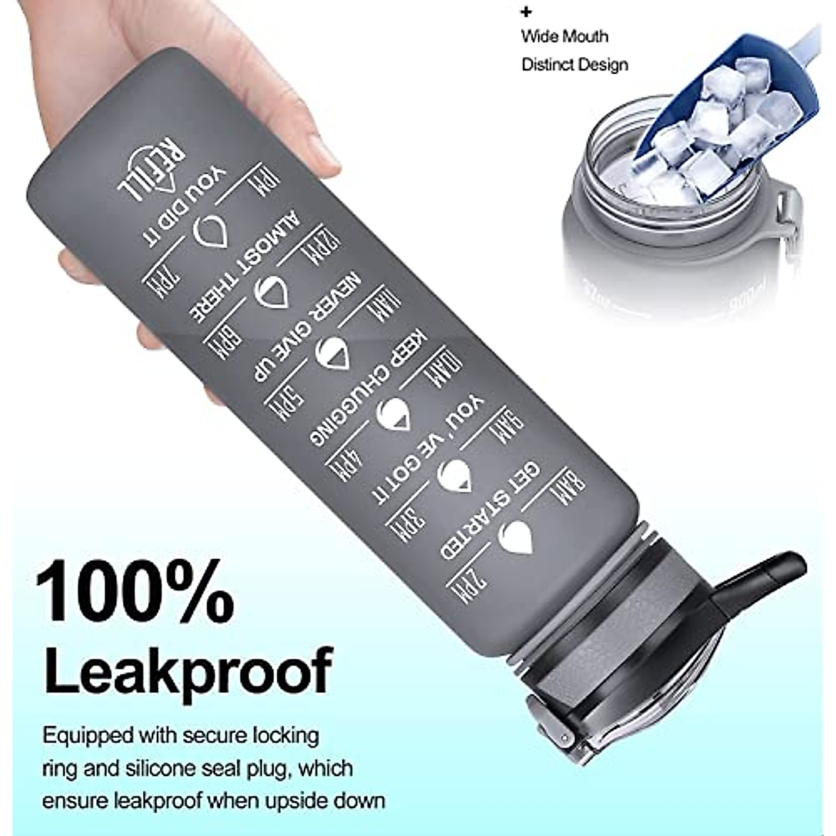 ELYPHINE 32OZ Water Bottles with Removable Straw & Time Marker, Motivational Water Bottle with BPA Free Tritan Material, Leakproof Water Jug for Fitness Sports (Forever Lost 24oz)