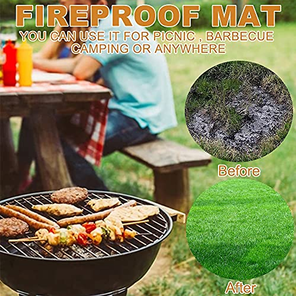 Yuhoo Round Fire Pit Mat, 40 inch Patio Fireproof Mat, Fireproof Pad Heat Deflector BBQ Floor Protective Mat, Reusable Deck Protector for Wood Burning&Gas Fire Pit Pad, BBQ Smoker(Size:40inch)