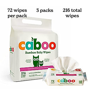 Caboo Tree-Free Bamboo Baby Wipes, Eco-Friendly Naturally Derived Baby Wipes for Sensitive Skin, 3 Resealable Peel Tab Travel Packs, 72 Wipes Per Pack, Total of 216 Wipes