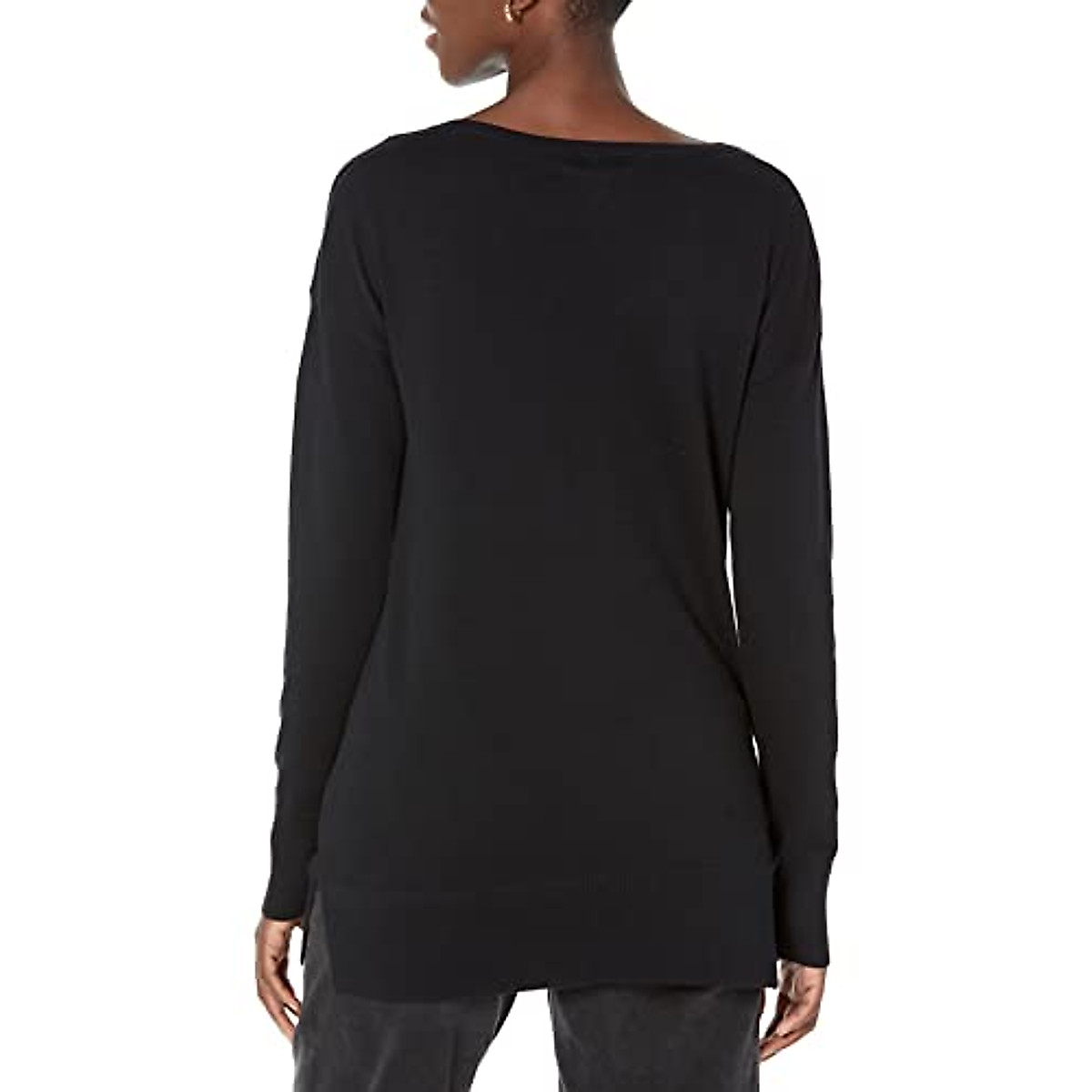 Amazon Essentials Women's Lightweight Long-Sleeve Crew Neck Tunic Sweater (Available in Plus Size), Black, Large