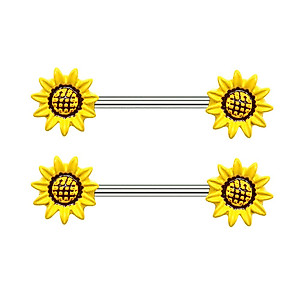 14G Sunflower Nipple Rings Stainless Steel Yellow Flower Nipple Tongue Ring Barbell Piercing Nipplerings Body Piercing Jewelry Gifts for Women
