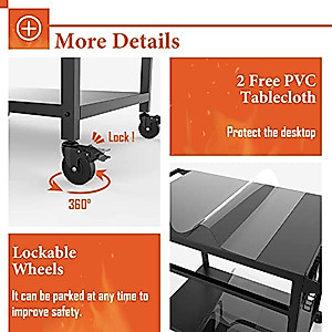 RAXSINYER 20"x32" Double-Shelf Grill Table Movable Grill Cart, Outdoor Food Prep and Pizza Oven Table, Grill Stand Fits Blackstone Griddle 17" 22"