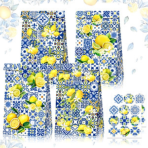 JeVenis 12 PCS Capri Lemon Party Favor Bags Capri Lemon Party Decorations Blue Tiles and Lemon Party Supplies for Capri Lemon Birthday Wedding Bridal Shower