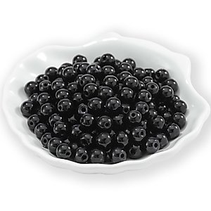 Guoxin 200Pcs Glass Pearl Beads Faux Pearls Round Czech Tiny Satin Luster Spacer Loose Beads Bulk with Holes Handcrafted for DIY Bracelets Jewelry Making Crafts Supplies (6MM, Black)