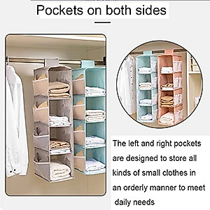 IGOYDD Hanging Closet Organizer 4 Shelf, Foldable Closet Storage Shelves, Cloth Hanging Shelves with 12 Side Pockets, Washable Wardrobe Space Saver, Gray