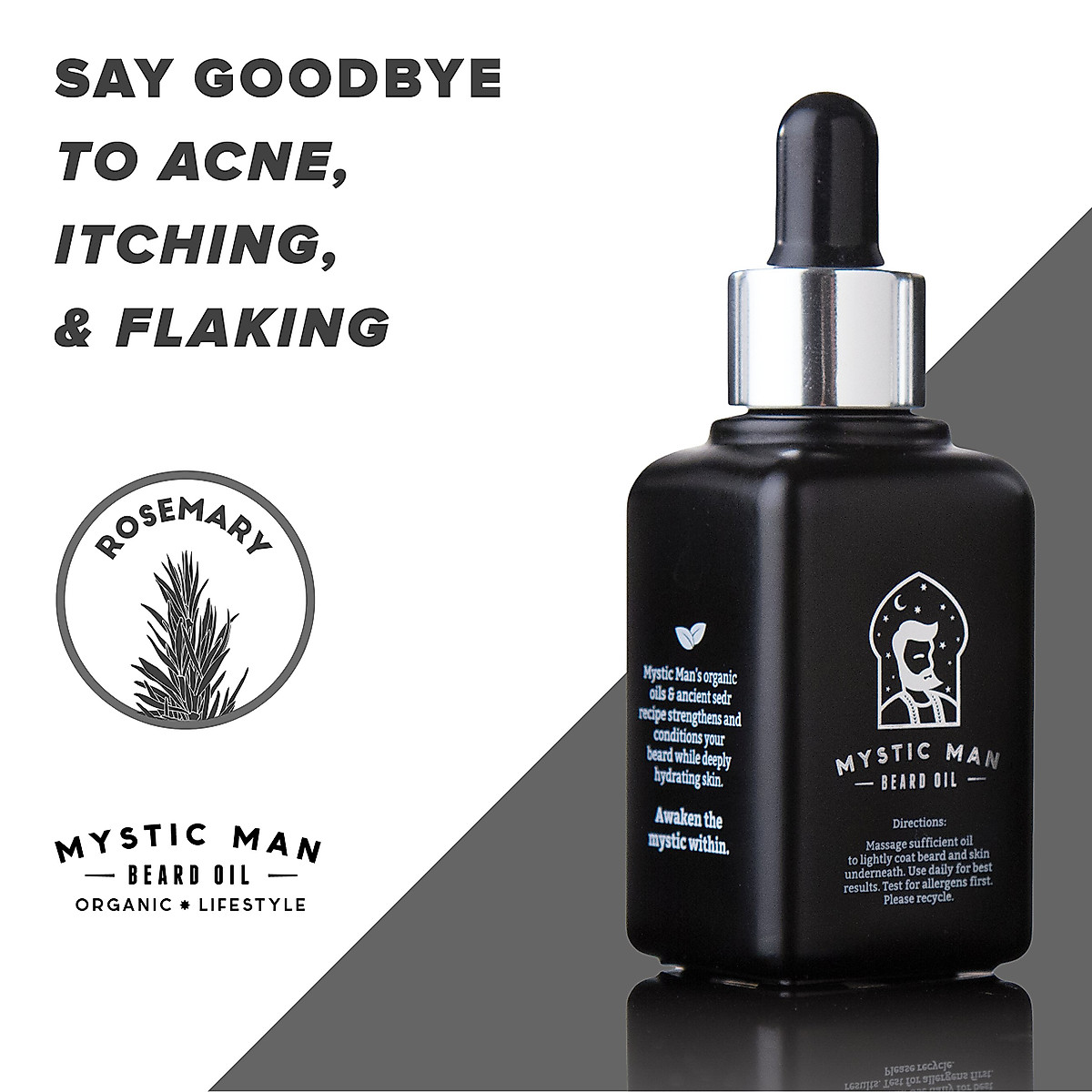 Mystic Man Organic Premium Beard Oil - (Promotes Growth, Softens and Strengthens Beard & Mustache), USDA Organic, Leave-In Conditioner with Sandalwood, and Jojoba Oil, 1.0 Fl oz.