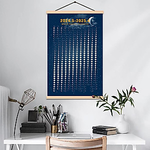 2024 May- 2025 April Moon Phase Calendar Print Poster Vertical Canvas Material Lunar Cycle Chart Ready to Hang with Frame Space Wall Art Decor (16 X 24 Inch)
