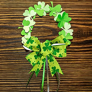 St Patrick's Day Ribbons 2.5" 10 Yards, Black White Plaid Wired Edge Burlap Ribbon Green Glitter Shamrock Wrapping Ribbon for St Patrick's Day Birthday Party Wrapping DIY Craft Decoration Wreaths Bow