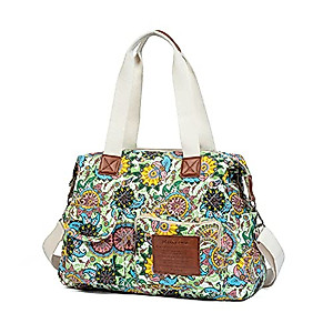 Malirona Canvas Shoulder Bag Travel Handbag Women Top Handle Satchel Crossbody Purse Floral Design
