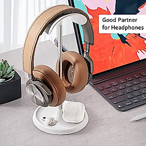 Headphone Stand, Curved Headset Stand with Storage Tray, Heavy Base Gaming Headset Holder for AirPods Max, AirPods, AirPods Pro, Beats, Bose, Sennheiser, Sony and More (White)
