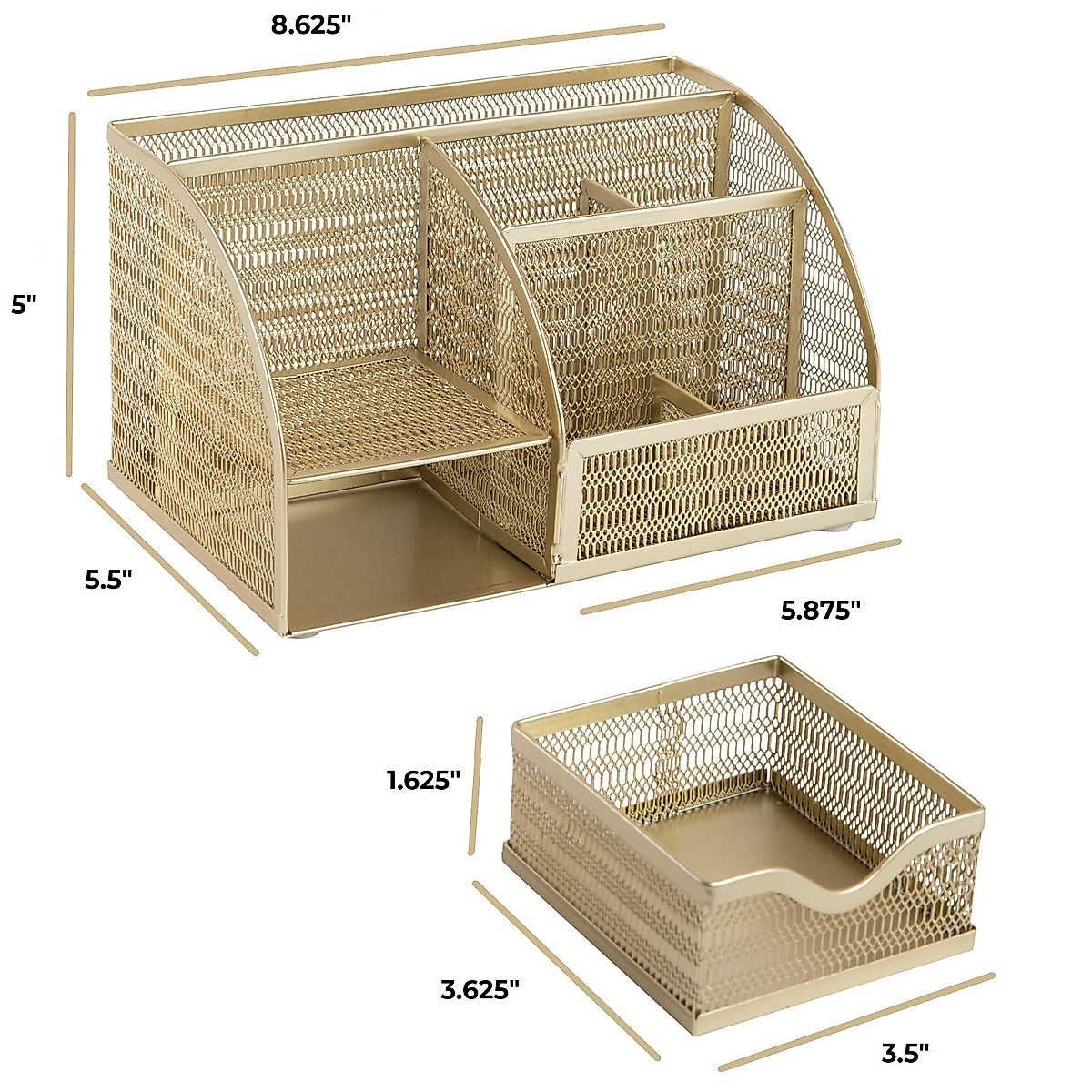 BLU MONACO Designer Metal Gold Desktop Organizer - Desk Organization for Office Accessories - Supplies, Pencils, and Pen Holder for Desk - Cute Gold Desk Accessories - Small Office Desk Organizers