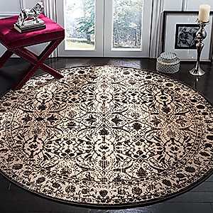 SAFAVIEH Brilliance Collection 6'7" Round Cream / Black BRL502C Vintage Oriental Area Rug