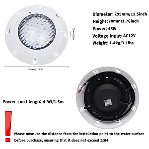 ZHFEISY 11.6" Submersible Led Light, 12V 45W Color Change Led Pool Light Pond Light Underwater Light - 7Colors + 2Color Change Modes RGB Led Pool Lights for Inground Pool w/RC IP68 Waterproof