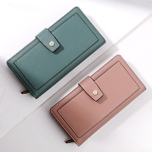 PORRASSO Wallet Women's Wristlet Bag Purse Bag Leather Card Holder Cell Phone Bag with Wrist Strap Card Slots Ladies Wallet Green