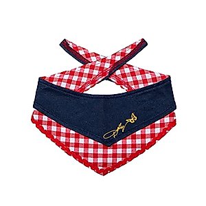 Doggy Parton Blue Printed Denim & Gingham Print Bandana for Pets Large/X-Large