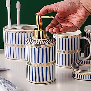 DVTEL Ceramic Washing Set, Bathroom, Four-Piece Set, Couple's Home Bathroom, Toothbrush Cup Set (Color : Blue, Size : 6 Piece Set)