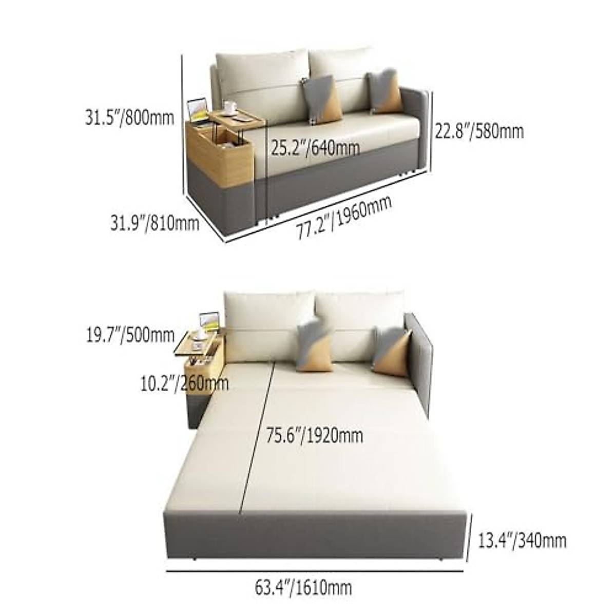 NAHDU 77" Sleeper Sofa with Lift Top End Table Convertible Sofa Bed with Storage