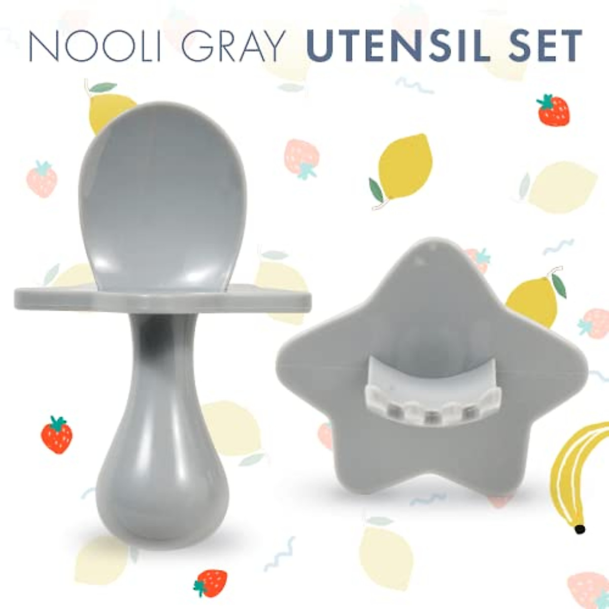 Nooli Baby Utensils Baby Feeding Baby Forks Baby Spoon Baby Feeding Supplies, BPA Phthalates-Free, Dishwasher and Sterilizaer Safe, Gray
