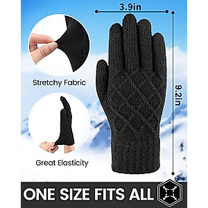 REACH STAR 2 Pairs Winter gloves for women Touch screen Cashmere Elastic Thermal knit Lining Warm Gloves for Cold weather for Running Driving, Gifts for Christmas (Black+Dark Gray)