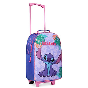 Disney Kids Suitcase - Foldable Trolley Bag 47 x 30cm, 2 Wheels Extendable Handle - Kids Gifts (Blue Stitch)