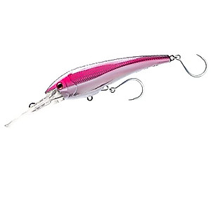 Nomad Design DTX Minnow with Patented Autotune System - Distressed Baitfish Swimming, Hydrospeed Belly Eyelet for Faster Trolling, BKK Diablo 5X Singles 3/0 Hooks, 125 FLT 5, 20ft, Hot Pink Mackerel