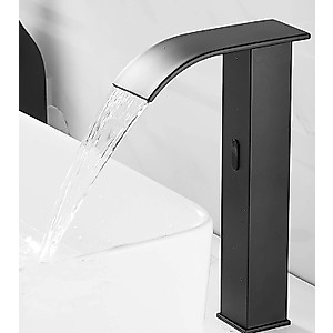 Black Vessel Faucet Bathroom Automatic Touchless Motion Sensor Bath Faucets Touch Free Battery Powered Eletronic Faucet Hands Free Auto Vanity Lavatory Drain Without Overflow Deck Mount Commercial