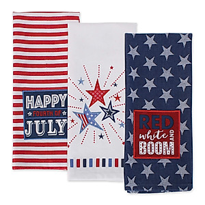 DII Patriotic Dish Towel Set 18x28, Decorative Kitchen Towels, Red White & Boom, 3 Count