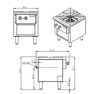 ERUPTA 18'' Single Gas StockPot Stove,Natural and Propane Gas Stove,Commercial Hot Plate for Soup,Stainless Steel Work Stove,3-Ring Cast Iron Burner Total BTU 90,000 Restaurant Equipment