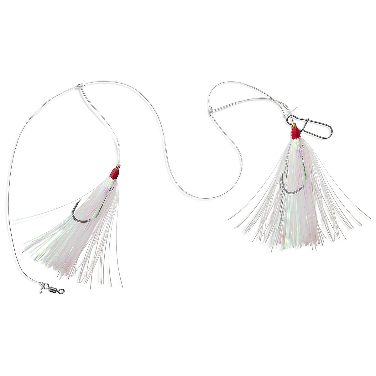 Uncle Mo’s Tackle - 12 Pack Fluke Flounder Killer Hi-Lo Rig – Multicolor Mylar Teaser for Saltwater – BKK Black Size 3/0 Octopus Hook -30lb Heavy Duty Mono 2ft Long-Black Duo-Lock Snaps