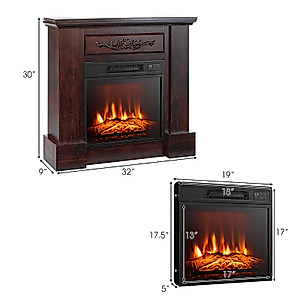 SIMOE 32" Electric Fireplace with Mantel,Package Freestanding Fireplace Heater with Remote Control & Overheat Protection & Adjustable Flame,Indoor Fireplace Mantel for Living Room,Bedroom,Brown