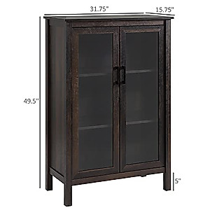 HOMCOM Rustic Kitchen Storage Cabinet, Accent Sideboard with Glass Doors Adjustable Shelves for Dining Living Room, Brown Wood Grain