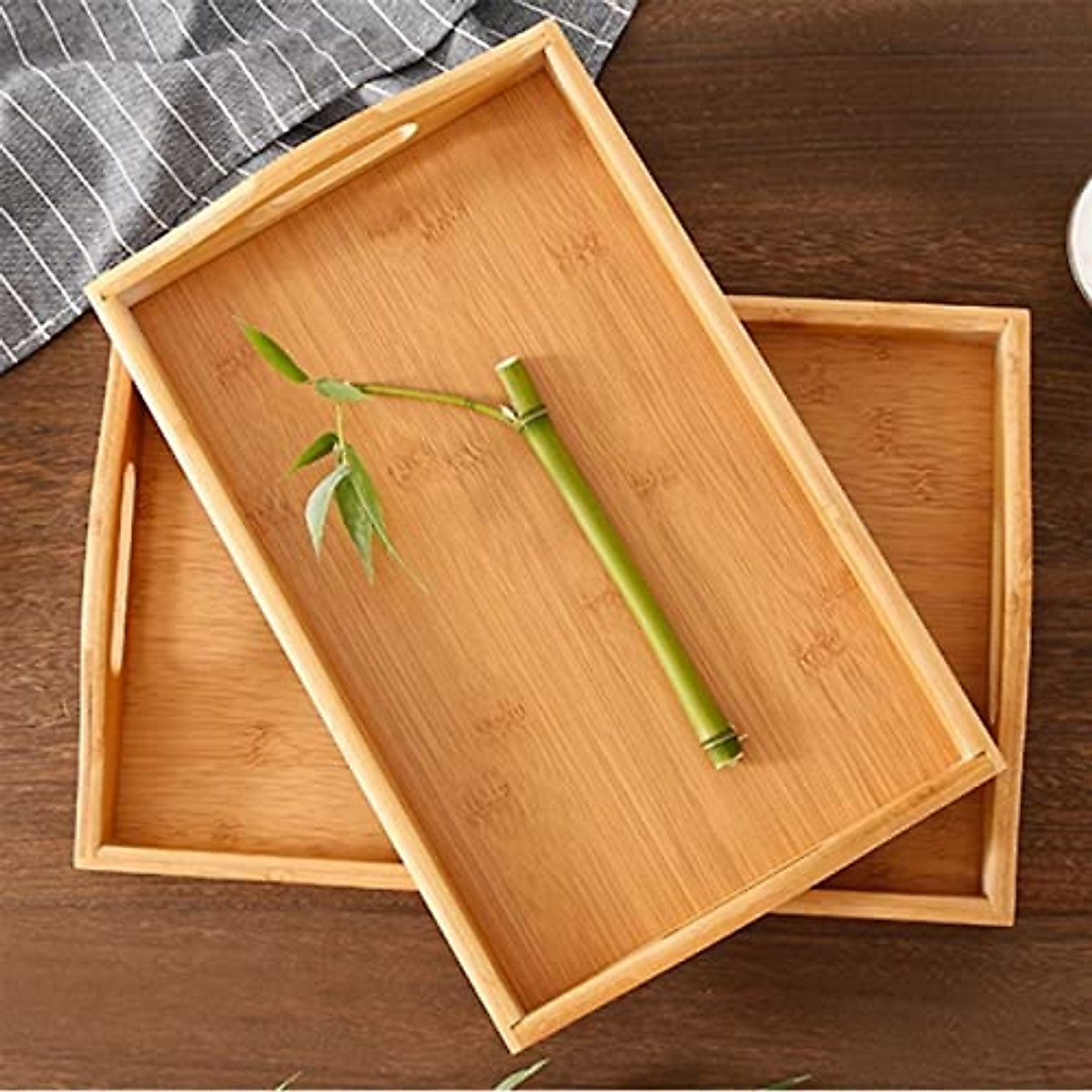 GEEKLLS Breakfast Tray Rectangular Bamboo Tea Box Tray Food Snacks Bread Coffe Serving Tray Table Bottle Cups Storage Plate Home Dinning Room Decor
