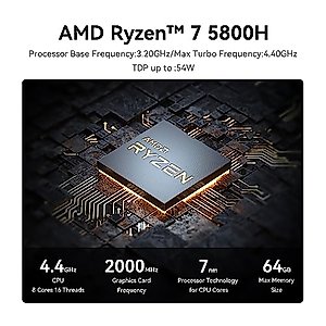 Beelink Mini PC, AMD Ryzen 7 5800H 8 Core(Up to 4.4GHz), 32GB DDR4 RAM 500GB NVMe M.2 SSD, SER5 Max Mini Desktop Computer Support 4K@60Hz Triple Display/WiFi 6/BT5.2/DP/HDMI/USB-C, Gaming/Office/Home