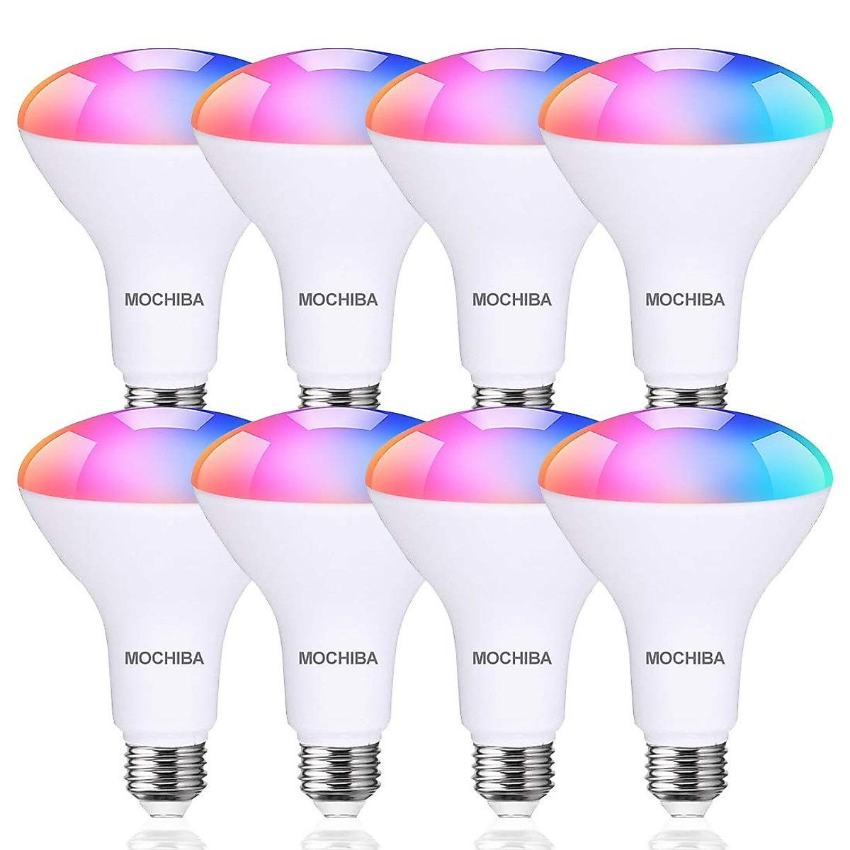 Mochiba Smart WiFi LED Light Bulbs, Compatible with Alexa and Google Home Assistant, Music Sync Multi Color Changing Bulb, BR30 E26 10W 1000LM (80W Equivalent), 8-Pack, White