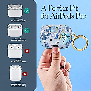 Rifle Paper Co. AirPods Pro 1 Case/AirPods Pro 2 Case Cover with Keychain [Wireless Charging Compatible] [Front LED Visible] Protective Cute Case for Apple Airpods Pro 2 / Pro 1 - Garden Party Blue