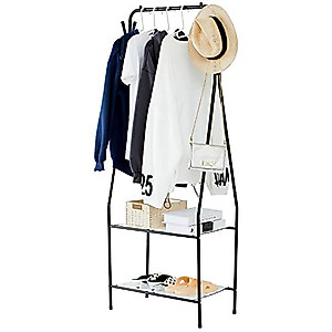 YOUDENOVA Small Clothes Rack, Freestanding Clothing Garment Rack with Shelves for Living Room, Black Coat Rack