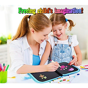 T-Antrix Kids Erasable Doodle Book Set, Reusable Drawing Pads, Preschool Travel Art Toy Scribbler Board for Travel, Road Trip, 14 Pages with 12 Watercolor Pens