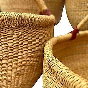 Deluxe Round Natural African Basket - Large 16" Round - by market women in Bolgatanga, Ghana with Africa Heartwood Project - GBLRN (Flat-packed)