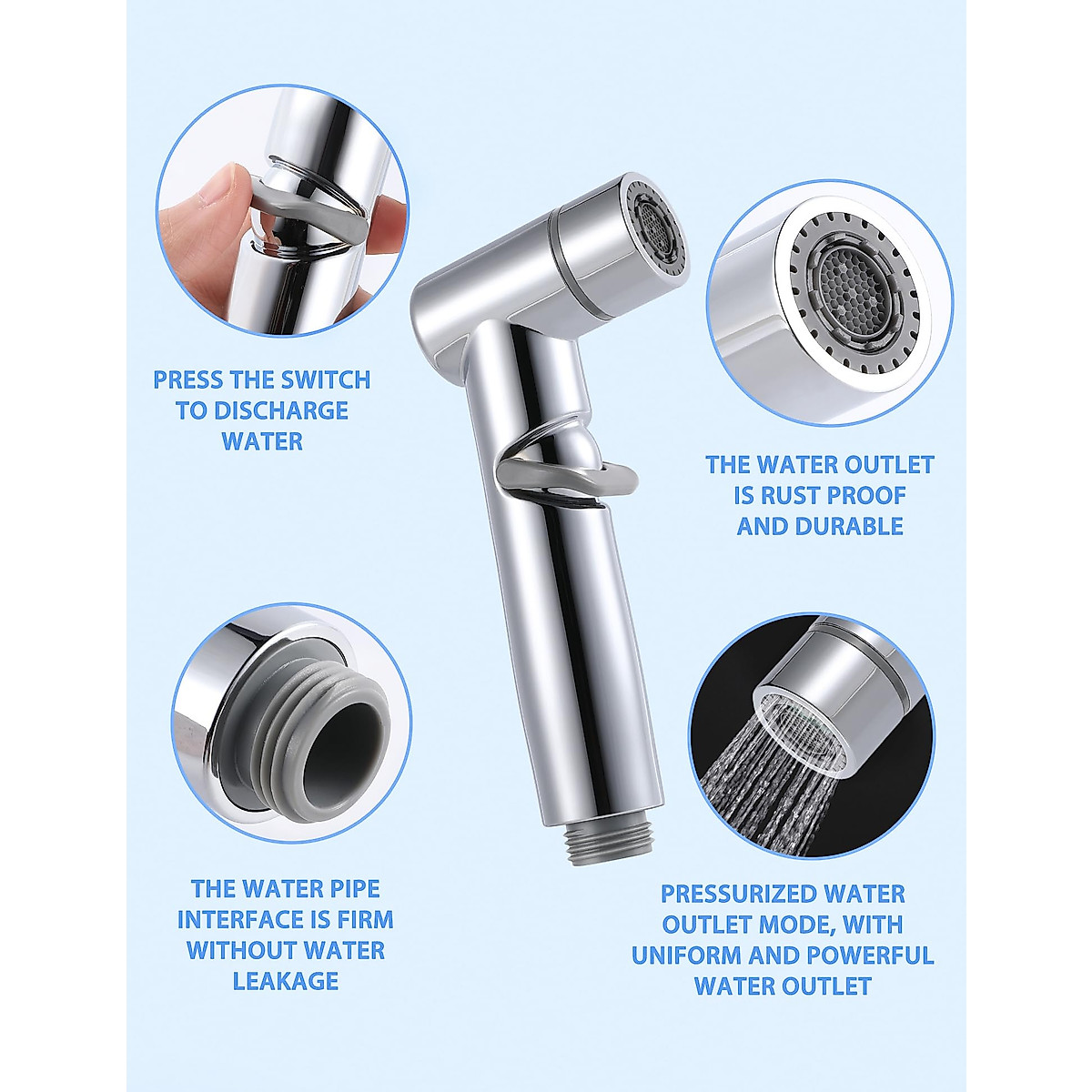 Ultra Light Bidet Toilet Sprayer Head Rustless Handheld Bidet Sprayer Cloth Bathroom Diaper Sprayer for Kitchen and Toilet-Adjustable Water Pressure Control - 2 types of splash- (Up and Down Switch)