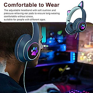 LVOERTUIG Cat Ear Headphones,Foldable and Stretchable Wireless Bluetooth Gaming Headset with RGB LED Light Wired Gaming Headset Stereo Sound,Over Ear Headphones Gift for Kids and Adult