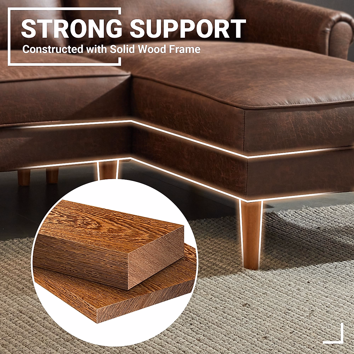 XIZZI L Shaped Living Room Couch,81.4" Mid Century Modern Sectional Sofa with Right Chaise,Suede Fabric 3-Seater Comfy Cushion with Solid Wood Frame and for Apartment,Dark Brown