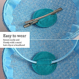 Zivyes Light Blue Tea Party Hat Feather Fascinators for Women Kentucky Derby Hats Wedding Church Pillbox Hat