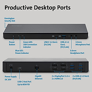 Kensington SD4750P USB-C and USB 3.0 Dual 4K Docking Station